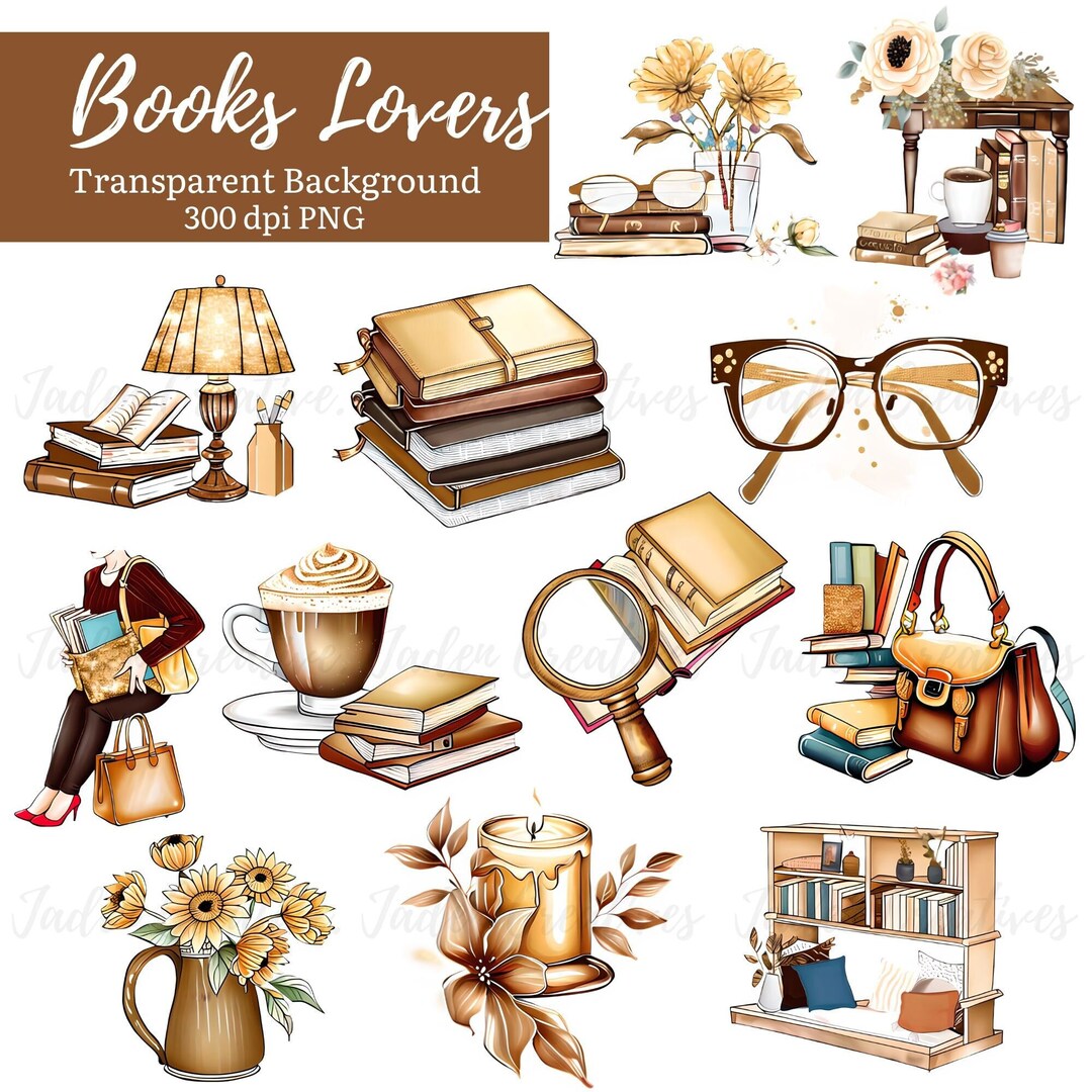 Book Lovers Clipart, Boho Theme, for the Book Lovers PNG, Bookworm ...