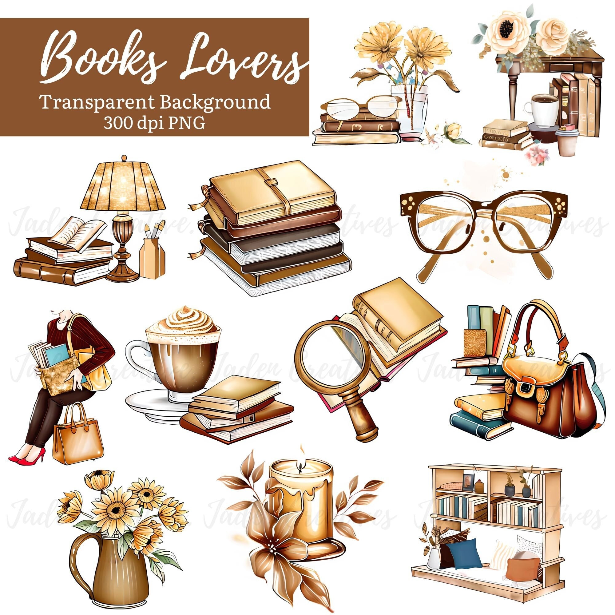 Book Lovers Clipart, Boho Theme, for the Book Lovers PNG, Bookworm ...