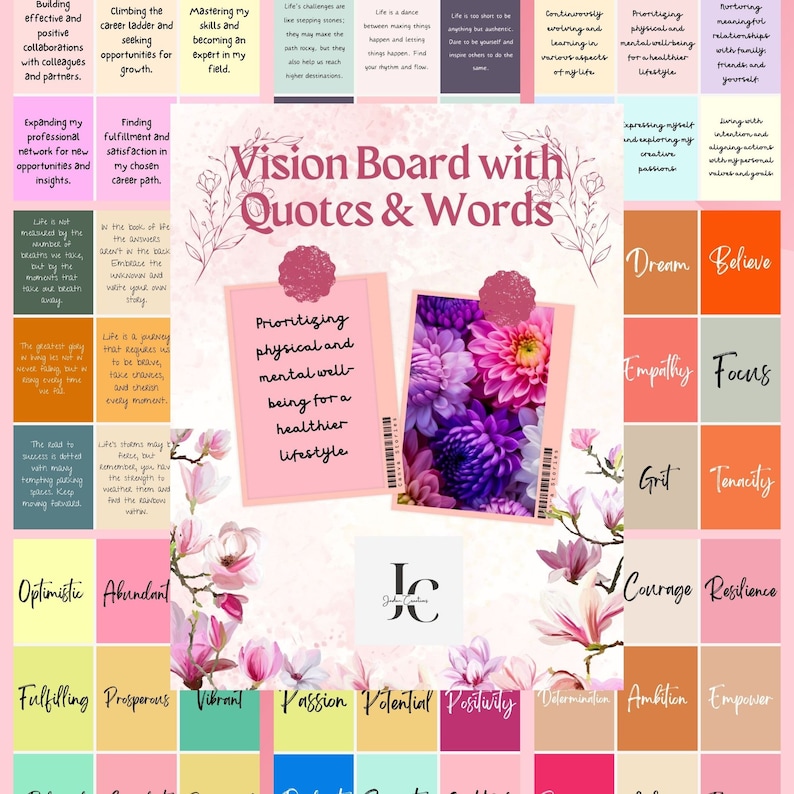 Vision Board for 2024, With Vision Board Words and Quotes, Vision Board ...