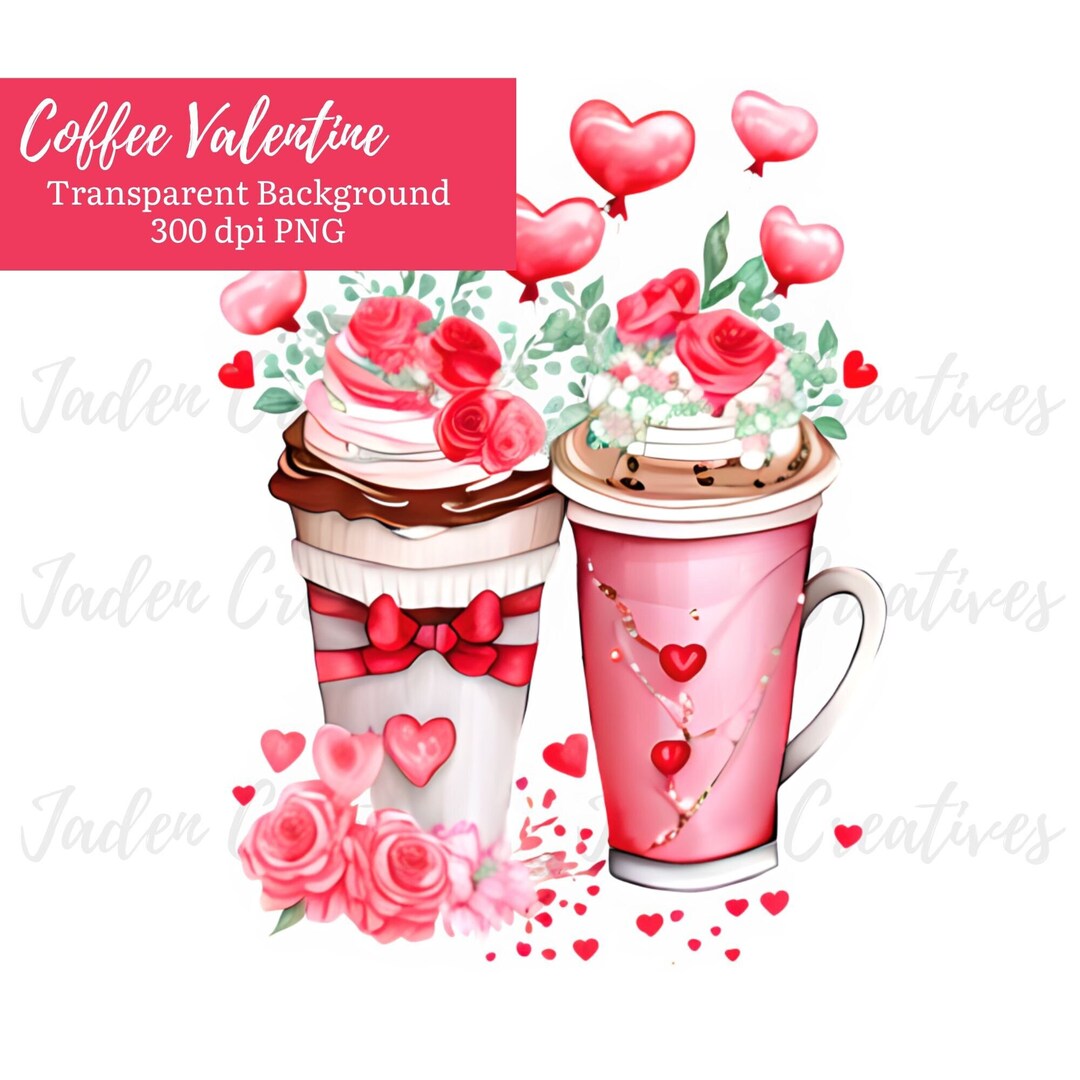 Coffee Cups Valentine Clipart, Red Coffee PNG, for Coffee Lovers ...