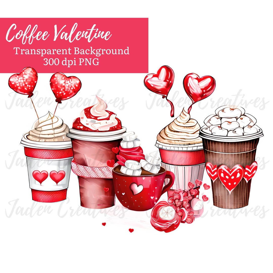 Coffee Cups Valentine Clipart, Red Coffee PNG, for Coffee Lovers ...