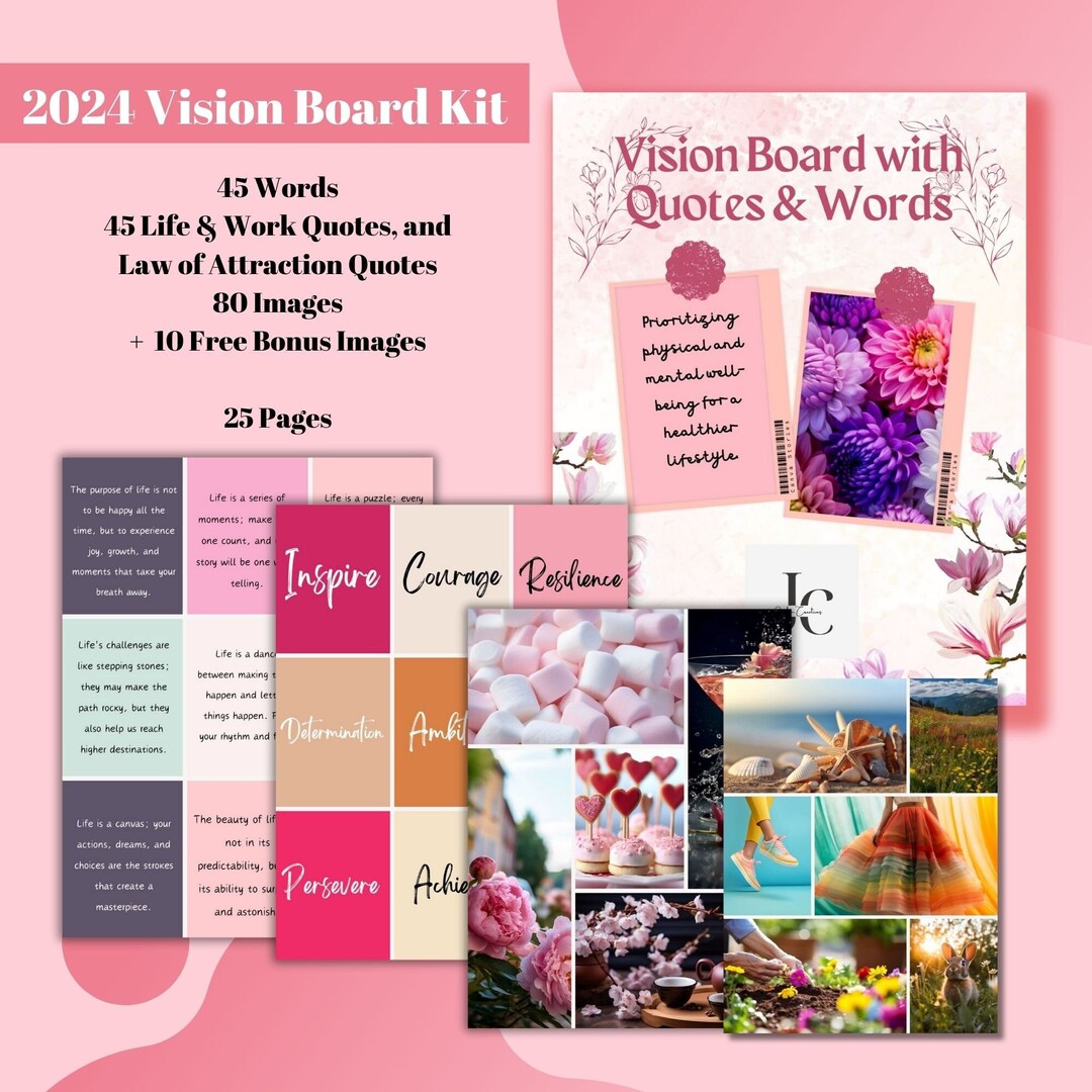 Vision Board for 2024, With Vision Board Words and Quotes, Vision Board ...