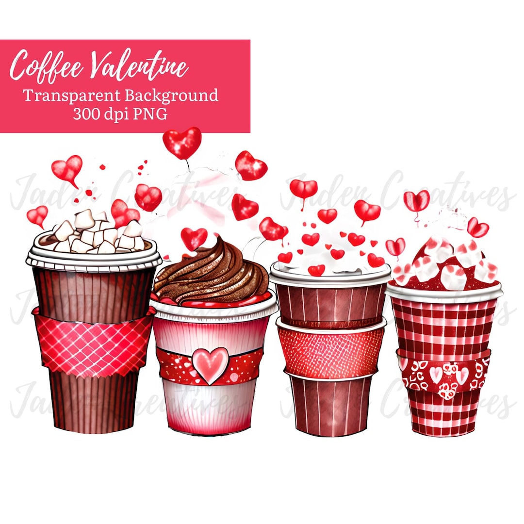 Coffee Cups Valentine Clipart, Red Coffee PNG, for Coffee Lovers ...