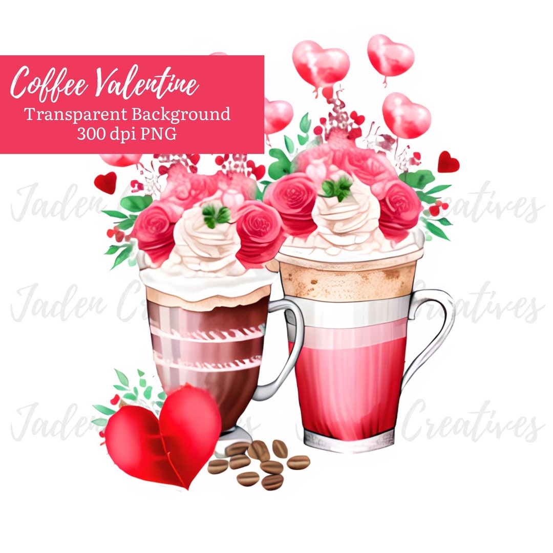 Coffee Cups Valentine Clipart, Red Coffee PNG, for Coffee Lovers ...