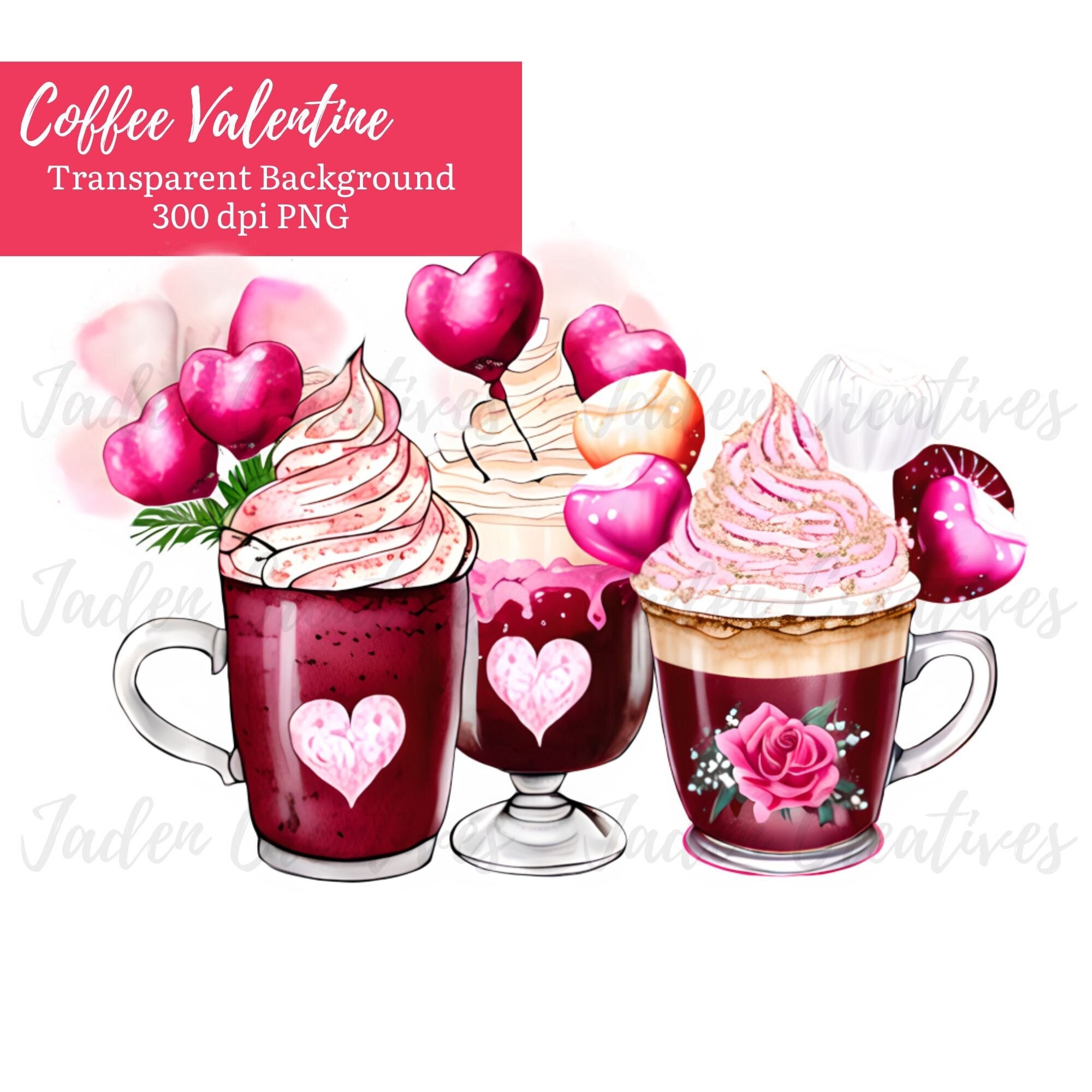 Coffee Cups Valentine Clipart, Red Coffee PNG, for Coffee Lovers ...