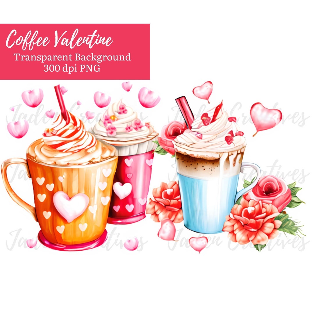 Coffee Cups Valentine Clipart, Red-orange Coffee PNG, Coffee Lovers ...