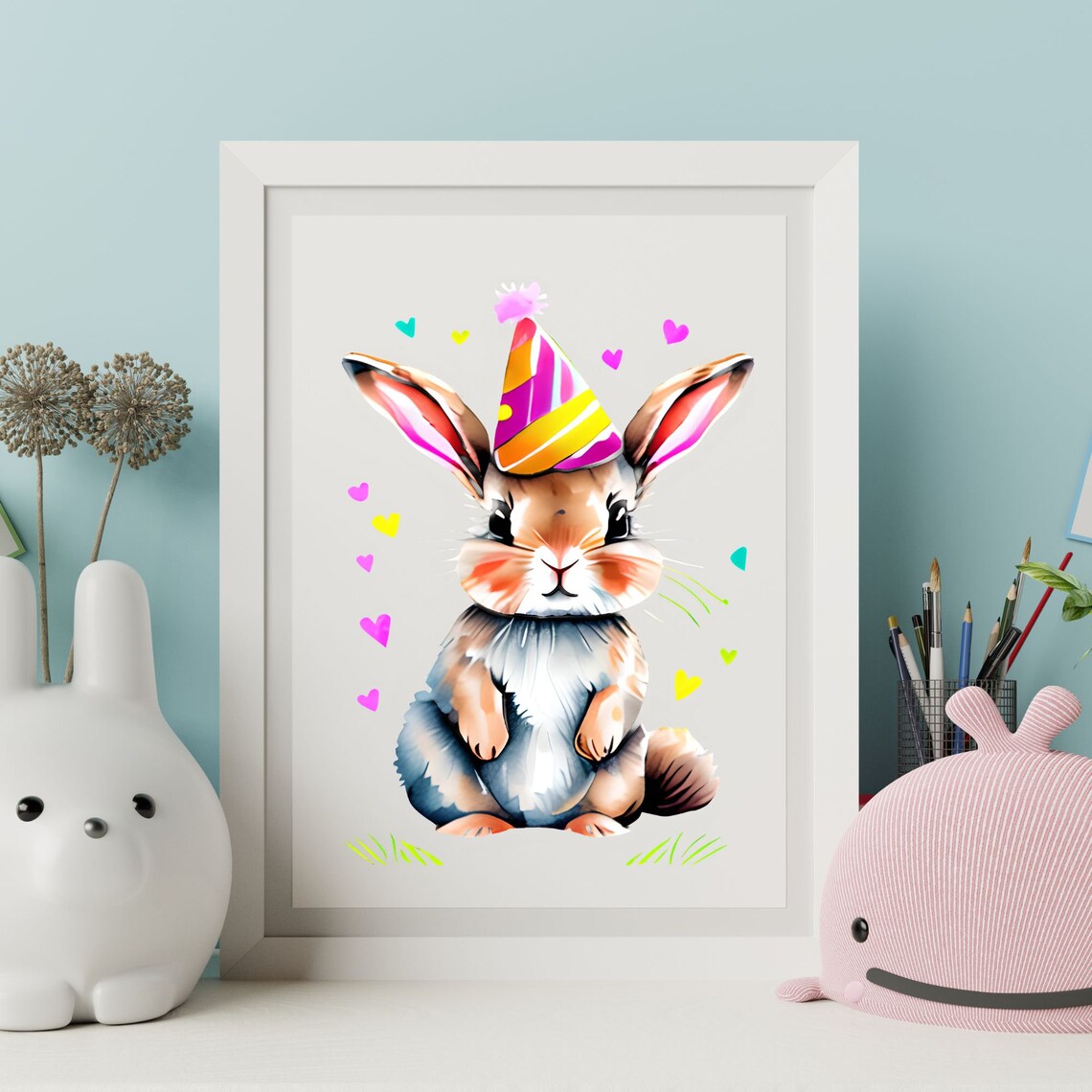 Party Bunny Clipart, Bunny Birthday Clipart, Watercolor Bunny Clipart ...