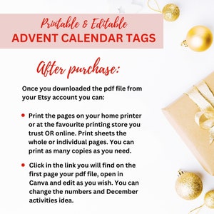 Printable Advent Calendar, Customizable Christmas Gift Tags, Christmas ...