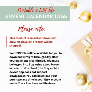 Printable Advent Calendar, Customizable Christmas Gift Tags, Christmas ...