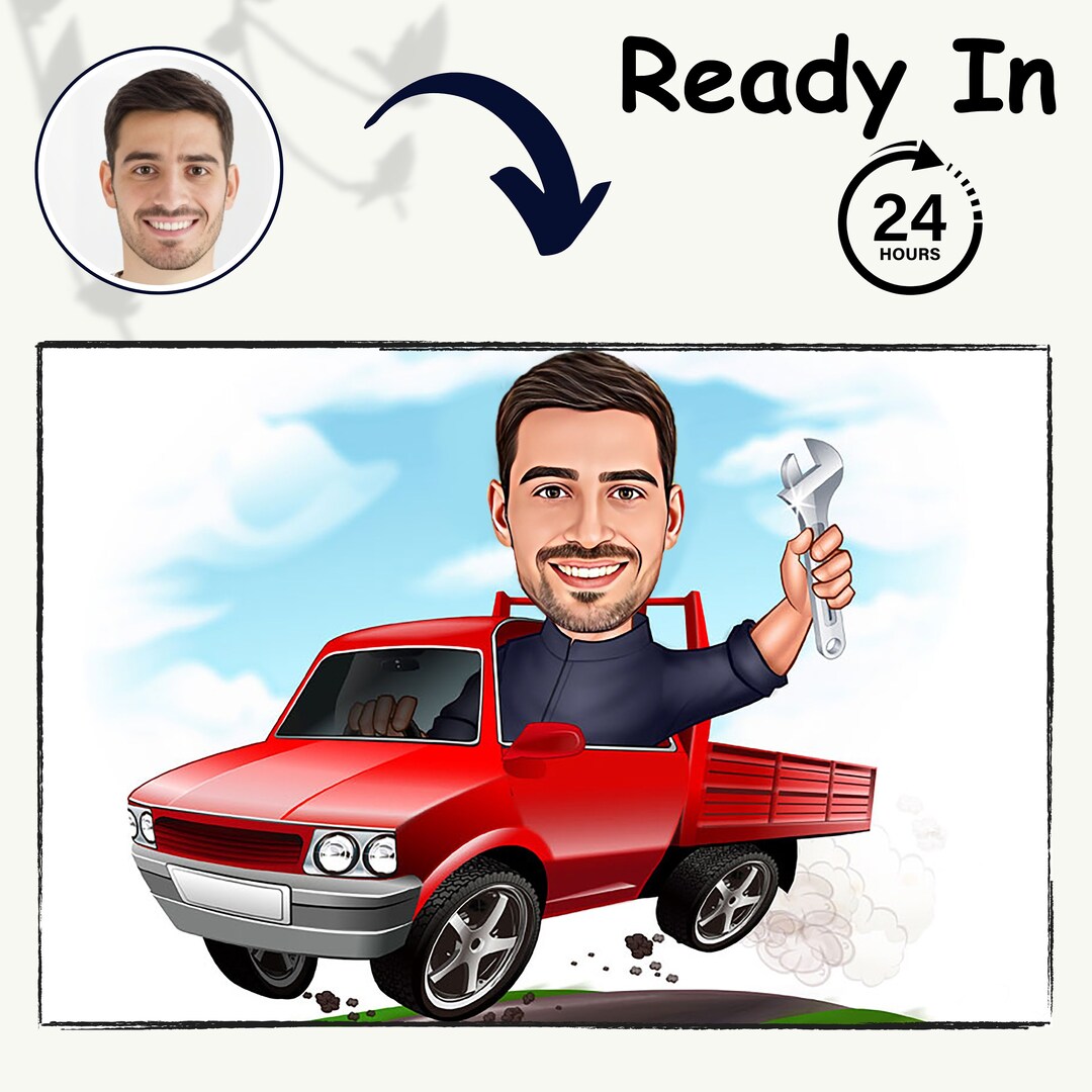 Personalized Funny Car Cowboy Caricature Art for Men, Custom Car ...