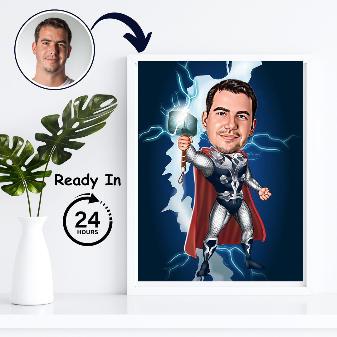 Personalized Superhero Caricature Art Super Hero Portrait Digital ...