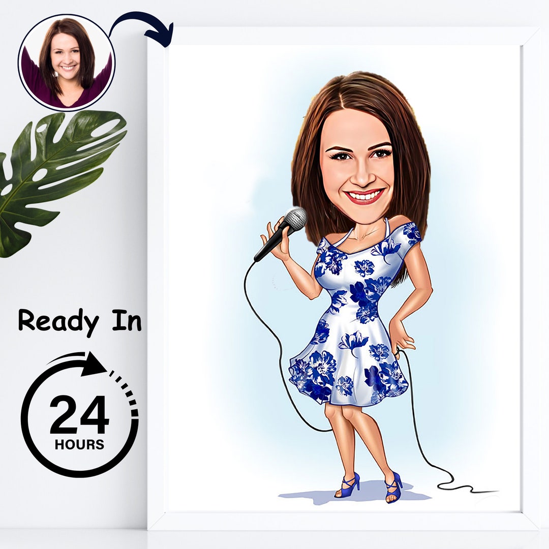 Personalize Female Singer Caricature, Funny Gift for Singer, Karaoke ...