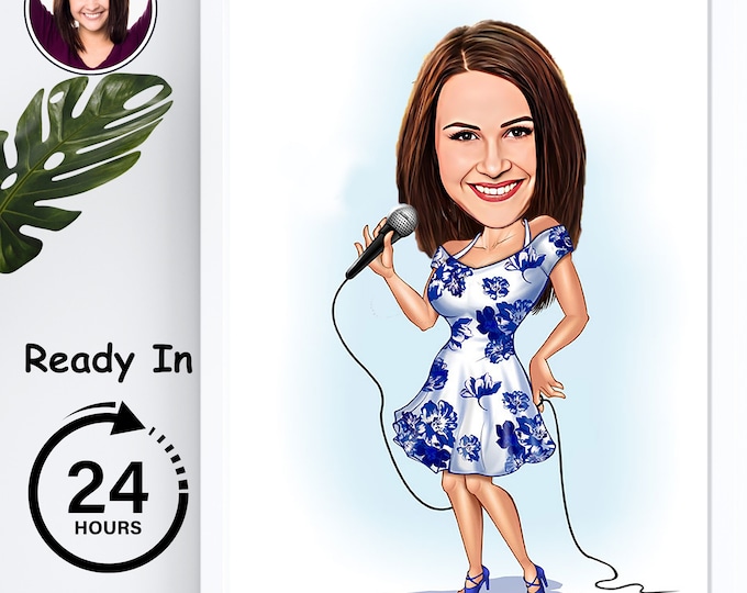Personalize Female Singer Caricature, Funny Gift for Singer, Karaoke ...