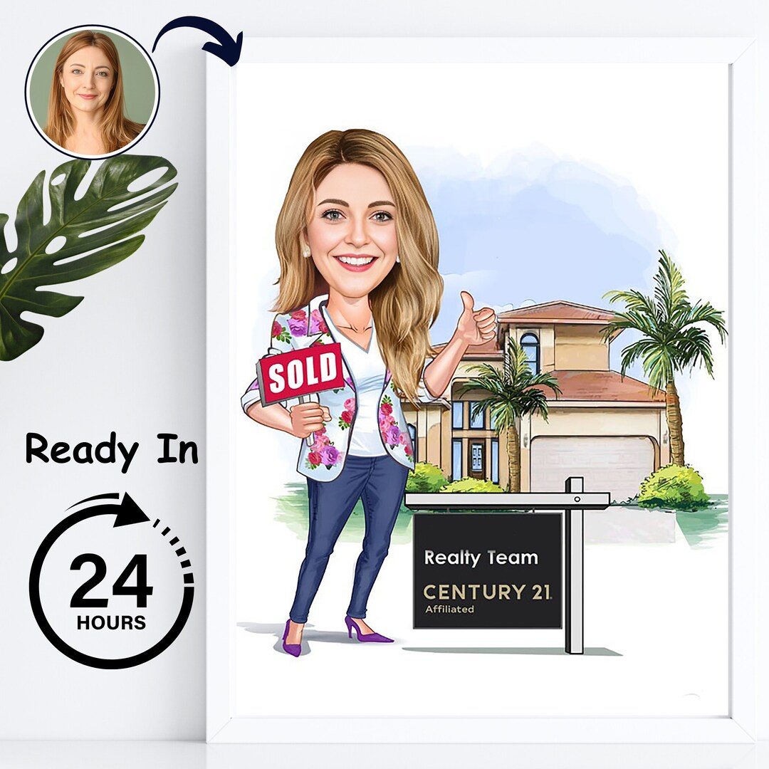 Personalized Women Real Estate Caricature Art, Lady Real Estate Gift ...