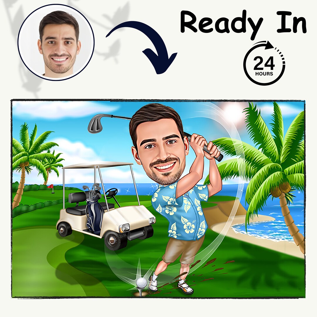 Personalized Funny Golfing Caricature Art Golf Gift for Men Custom Golf ...