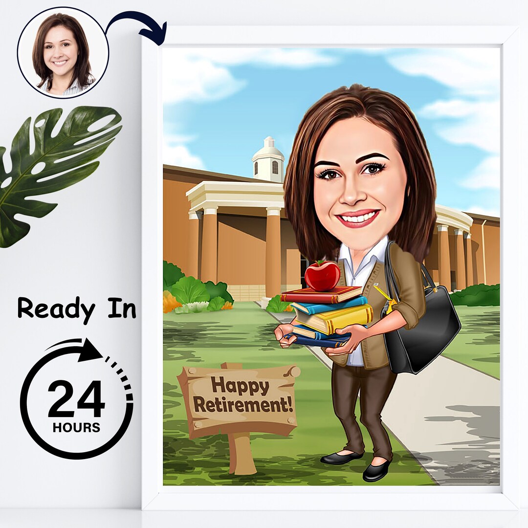 Personalized Women's Retirement Caricature Art, Person Portrait ...