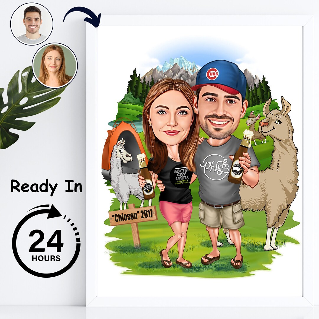 Personalize Farmer Couple Cartoon Portrait, Romantic Farmer Couple ...