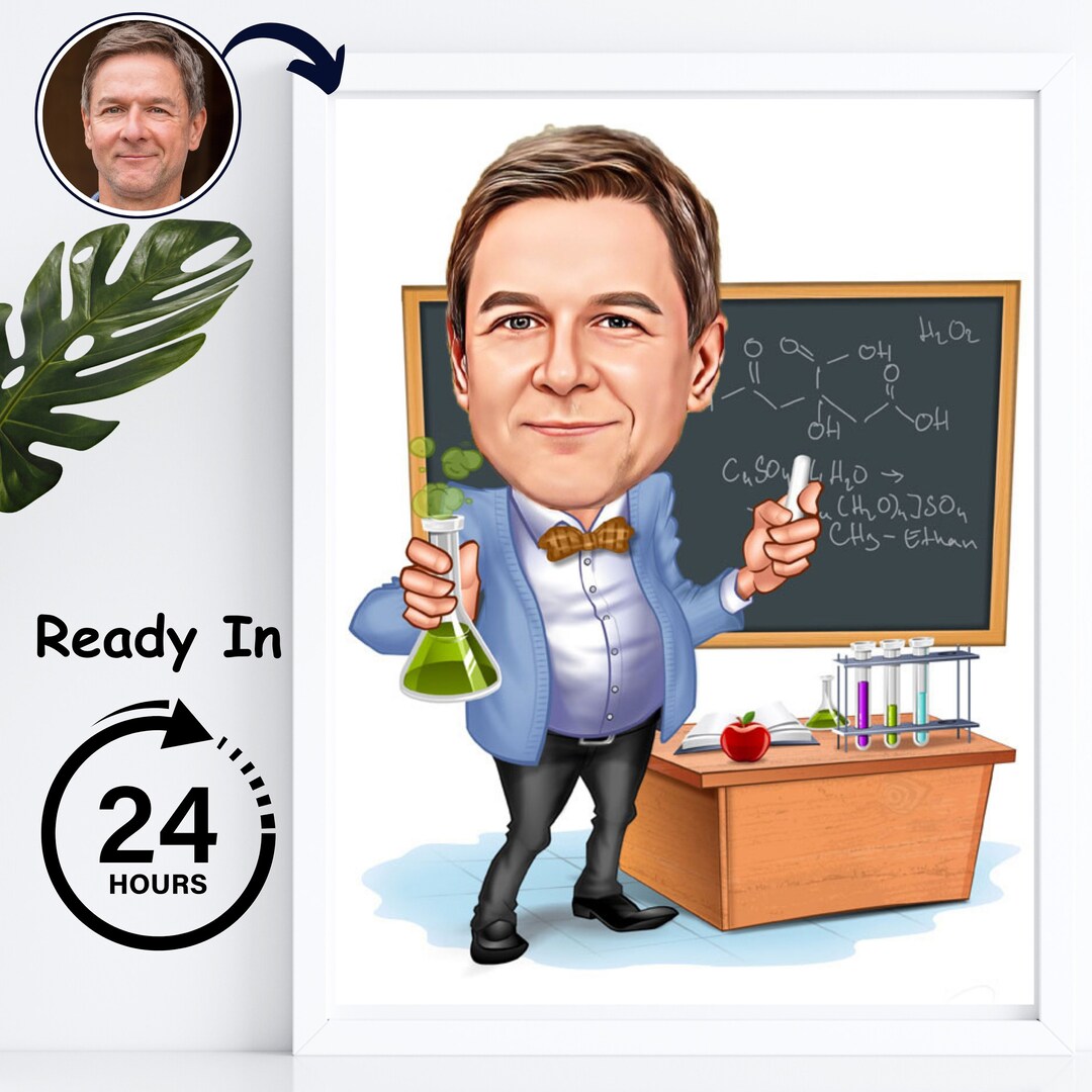Custom Chemistry Teacher Caricature Art, Teacher Gift Cartoon Caricature, Funny New Teacher Gift ...