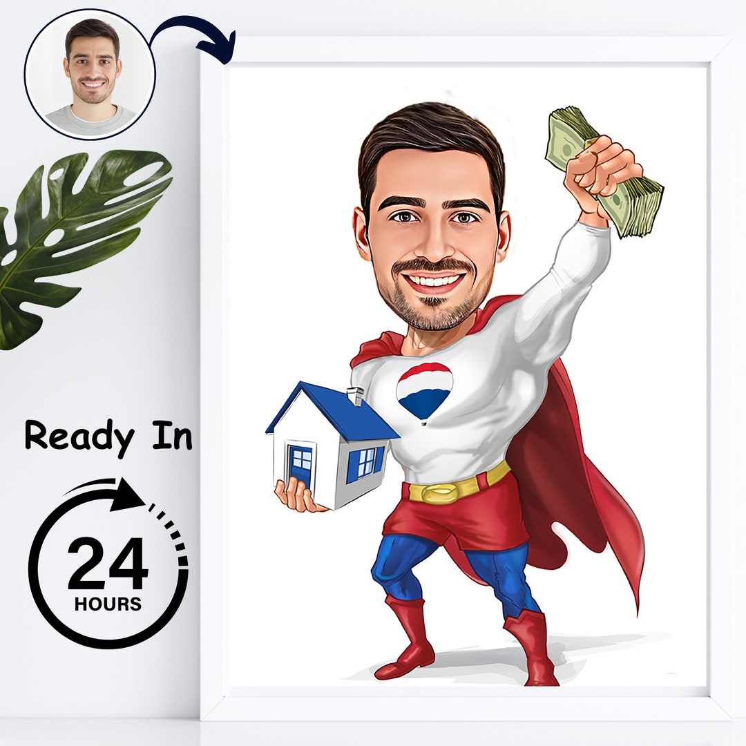 Personalized Funny Superhero Caricature Art for Him, Funny Gift for ...