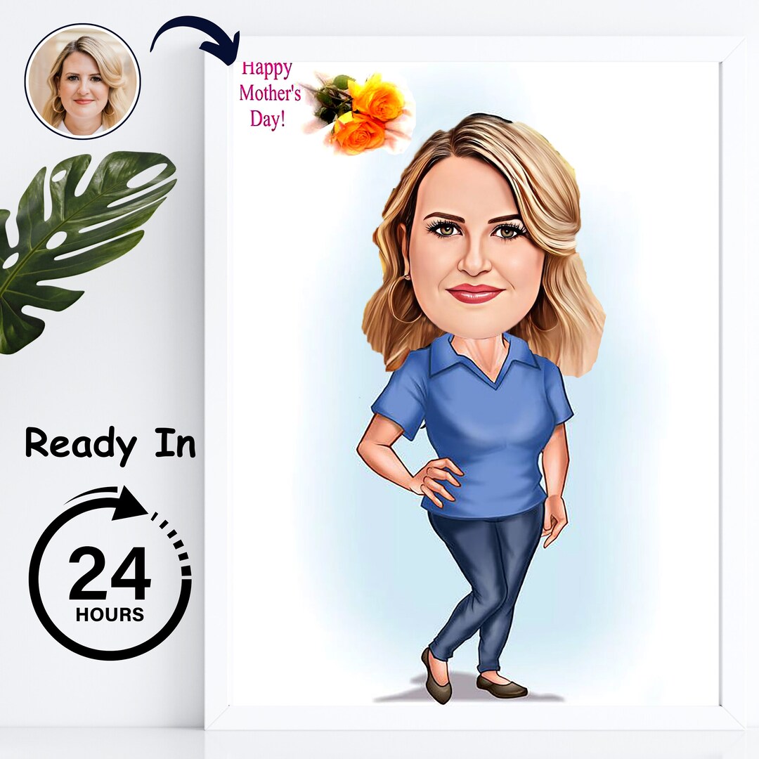 Personalize Stylish Mom Cartoon Portrait, Stylish Mom Caricature ...