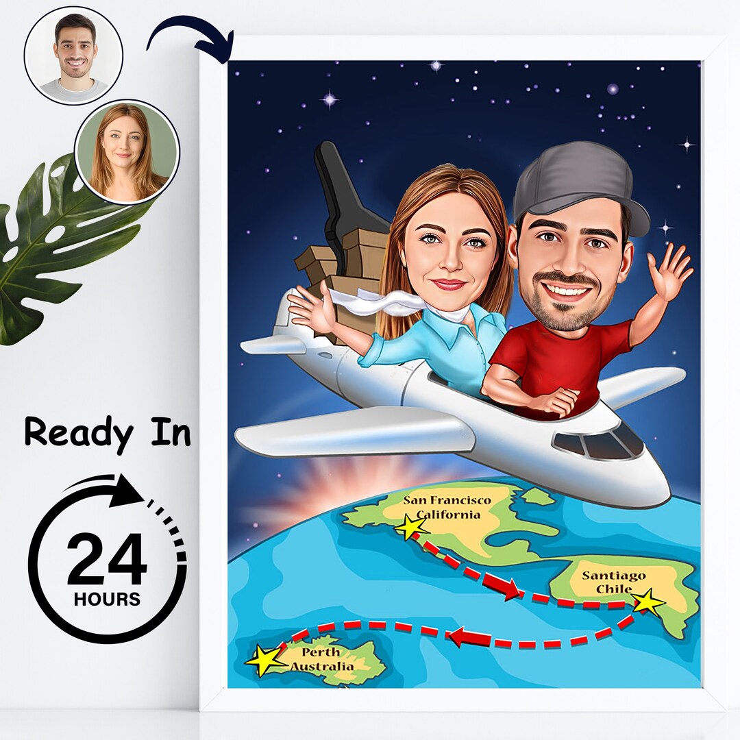 Personalize Traveling Couple Cartoon From Photo, Traveling Couple ...