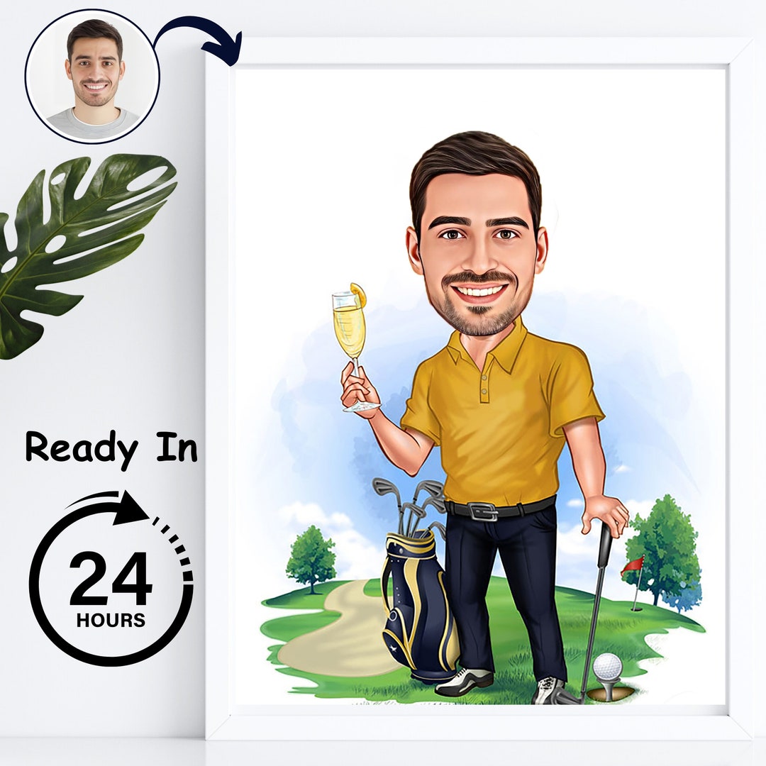 Personalized Funny Golfer Caricature Art, Golf Gift for Men, Funny ...
