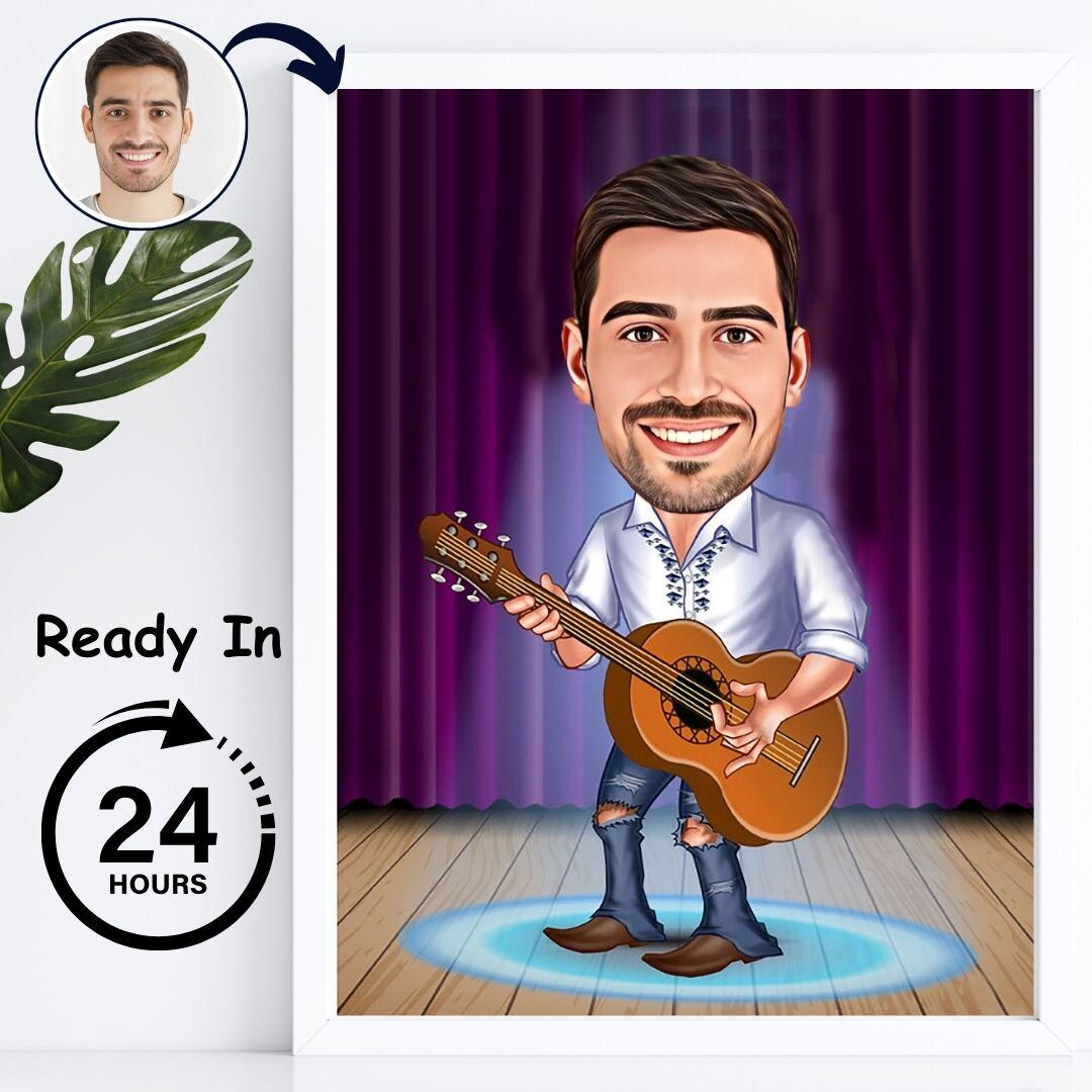 Personalized GUITRITIST Caricature Art, Custom MUSICIAN Caricature ...