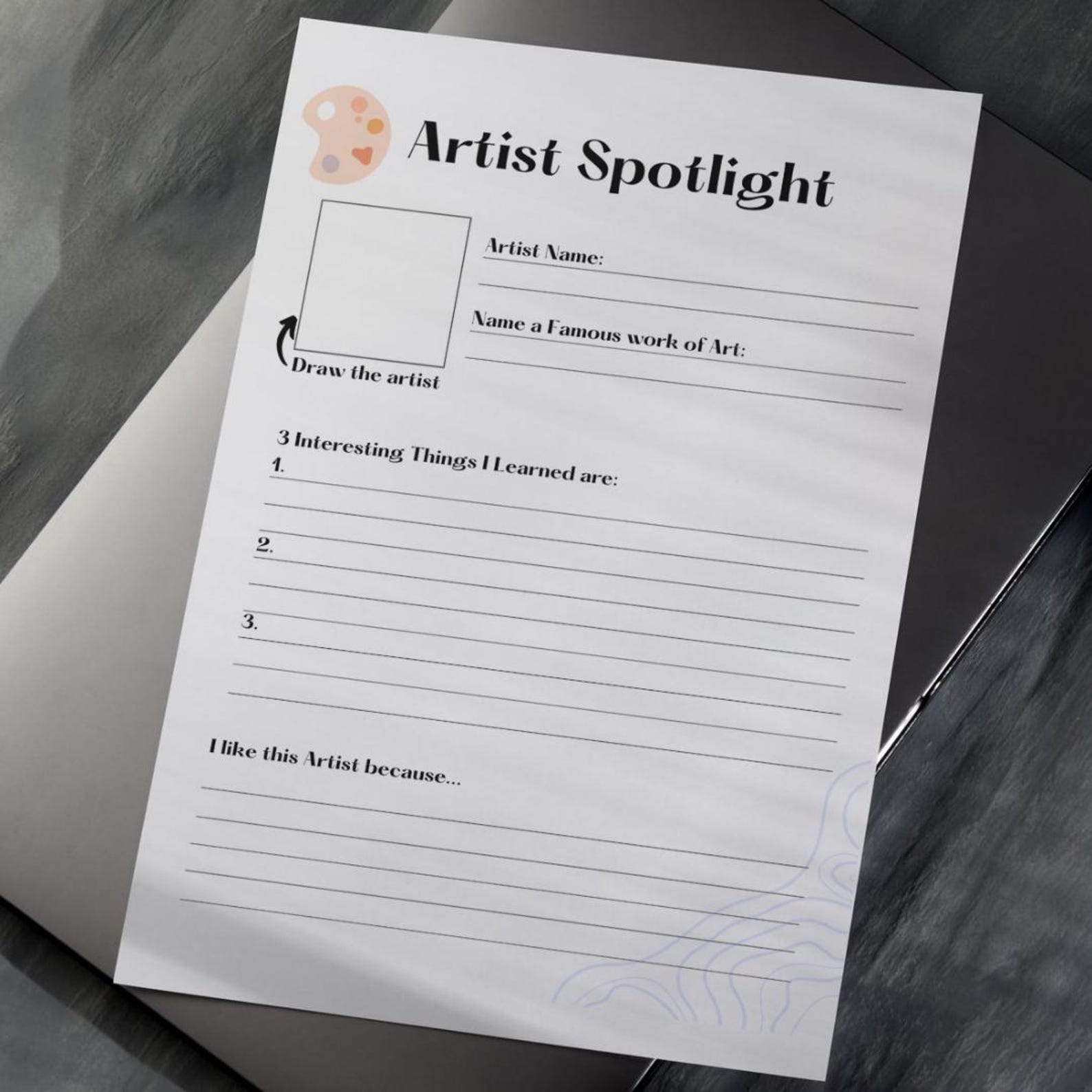 Elementary Artist Spotlight Worksheet | Art Curriculum Worksheet ...