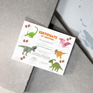 Adopt a Dinosaur Adoption Certificates | Dinosaur Themed Birthday Party ...