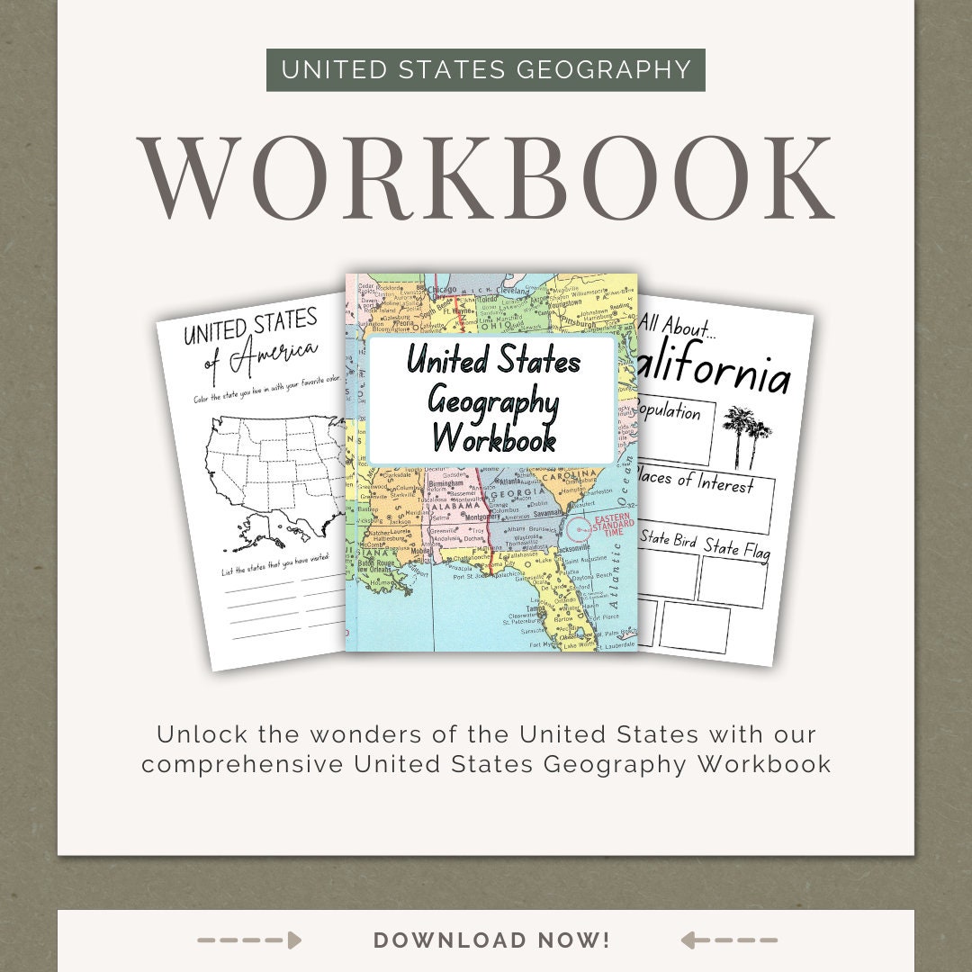 United States Geography Workbook for Elementary - Etsy