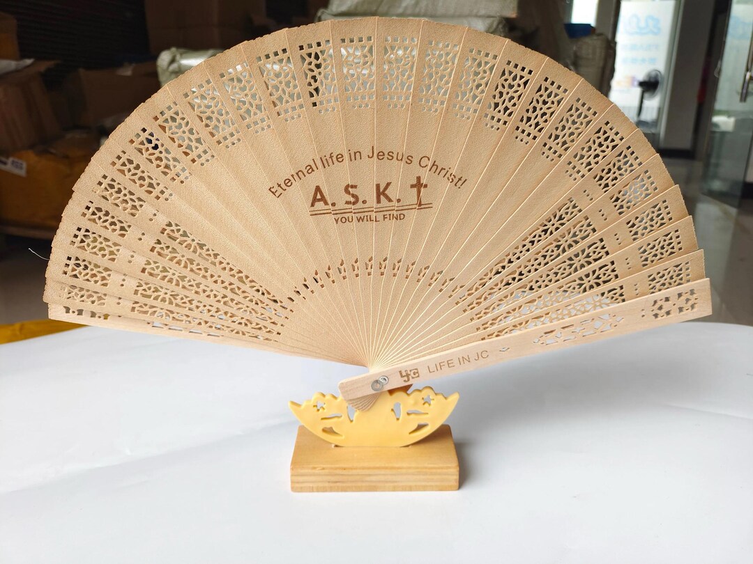 Gospel Wooden Folding Fan With Custom Laser Engraved Text on the Back ...