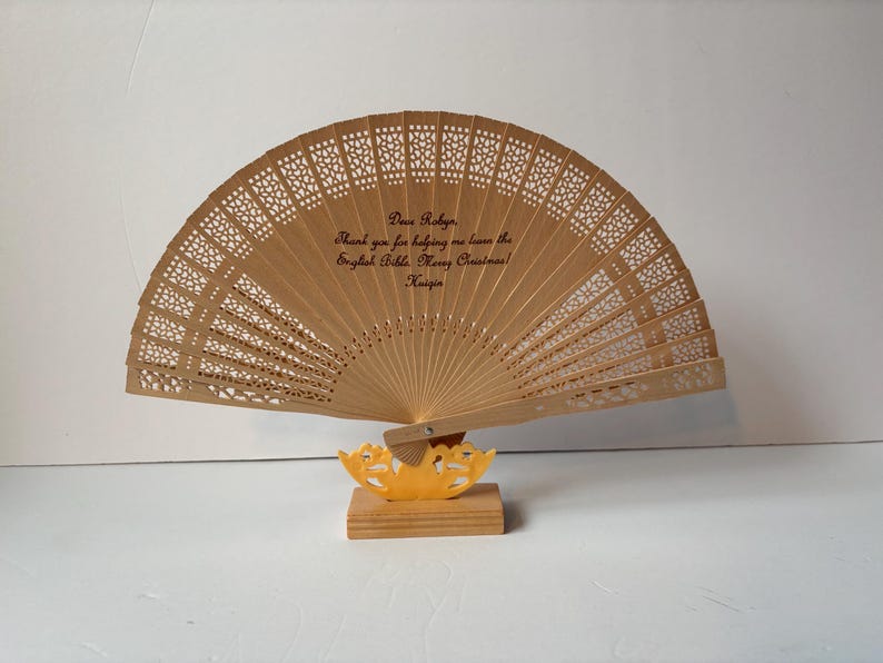 Gospel Wooden Folding Fan With Custom Laser Engraved Text on the Back ...