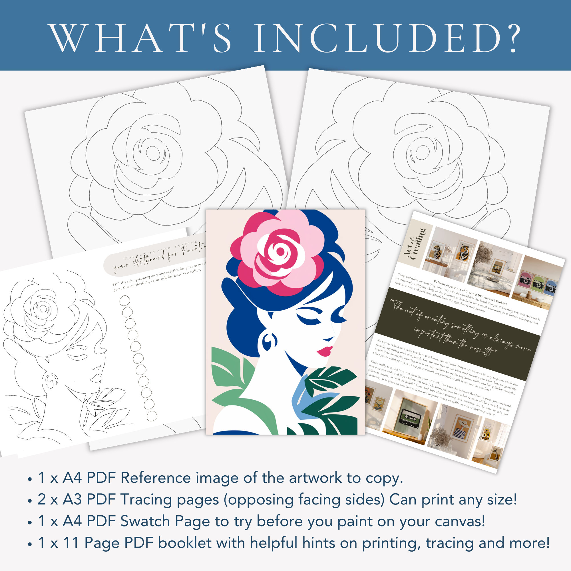 Printable Trace Artwork Template Sunflower Pink Rose Instant Download ...