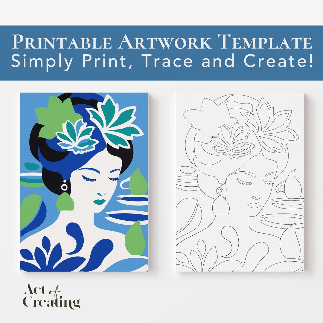 Printable Trace Artwork Template Water Lily Lady Instant Download ...