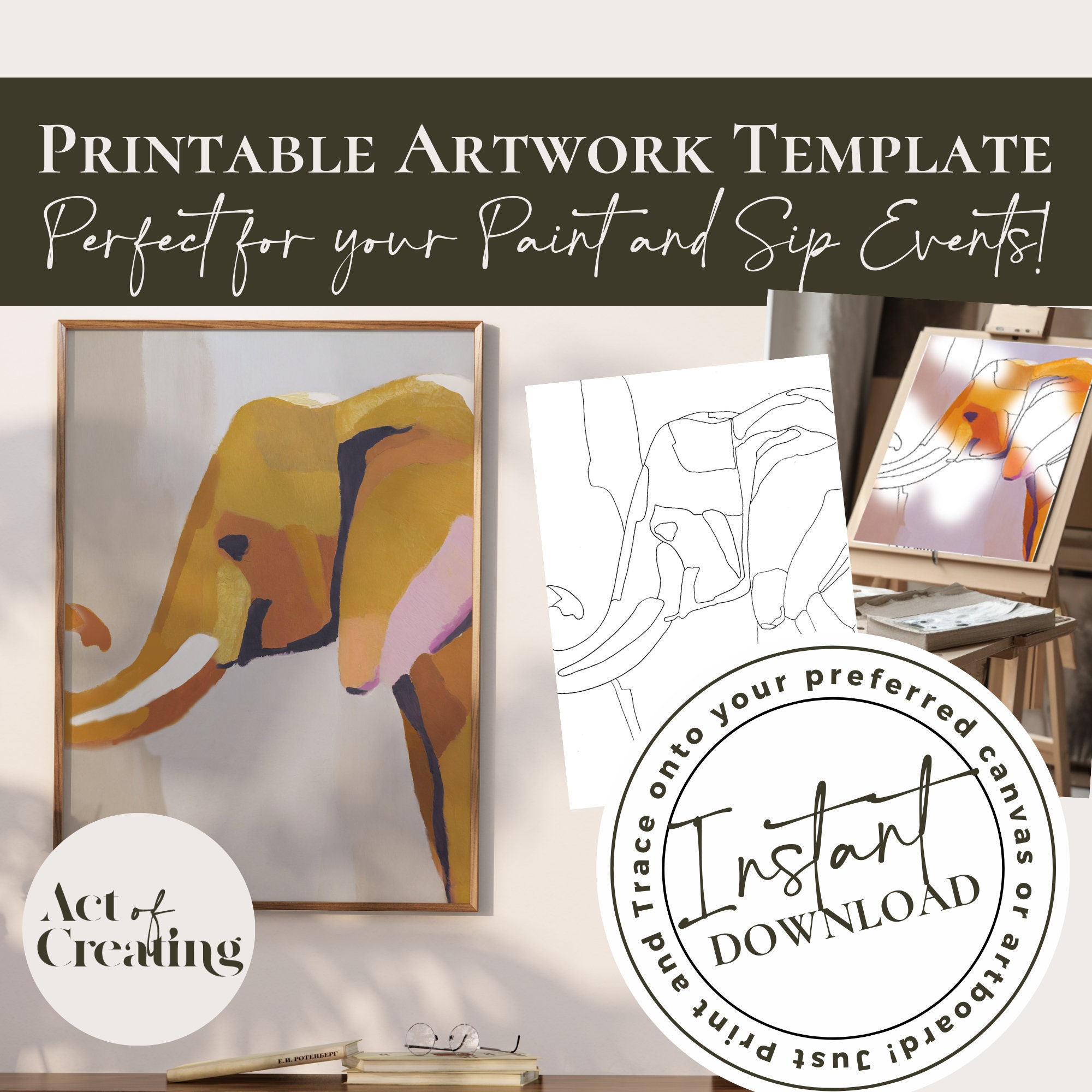 Elephant Printable Artwork Template Digital Download Unique Artwork ...