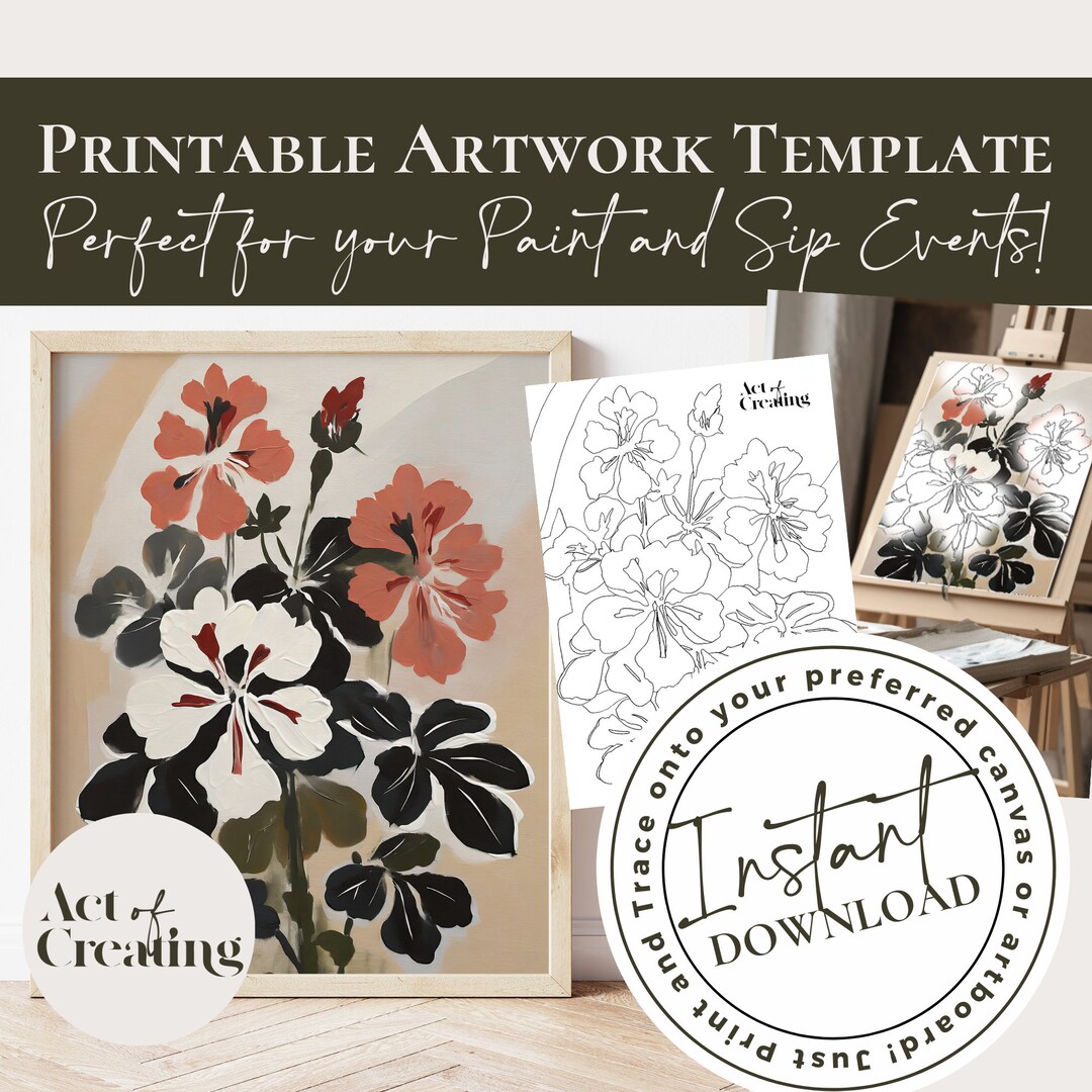 Geraniums Printable Artwork Trace Template Instant Download Painting ...