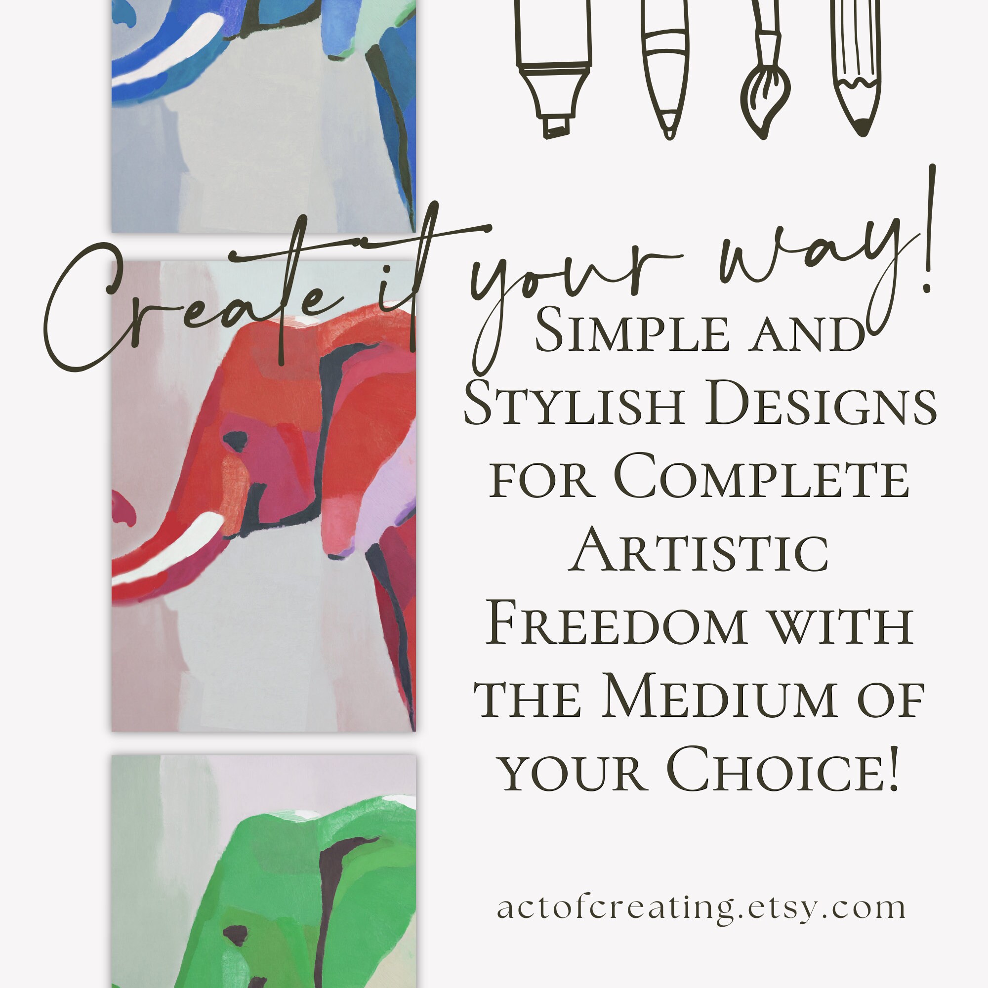 Elephant Printable Artwork Template Digital Download Unique Artwork ...