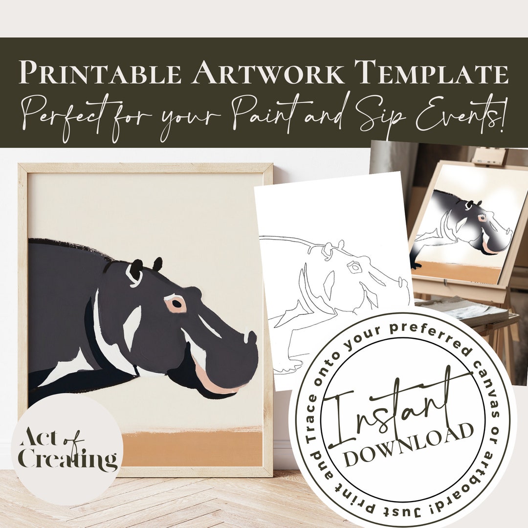 Hippo Printable Artwork Template Digital Download Unique Artwork ...