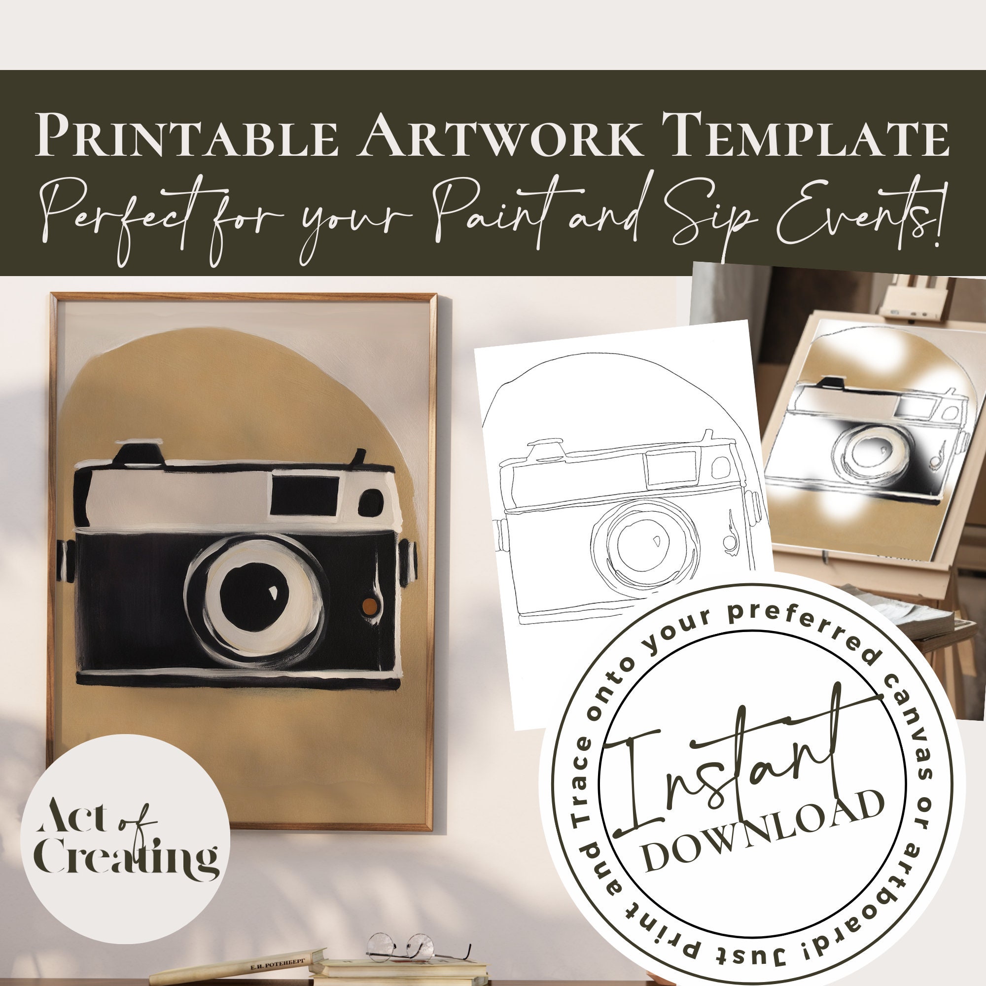 Camera Printable Artwork Paint Template Perfect for Your Paint and Sip ...