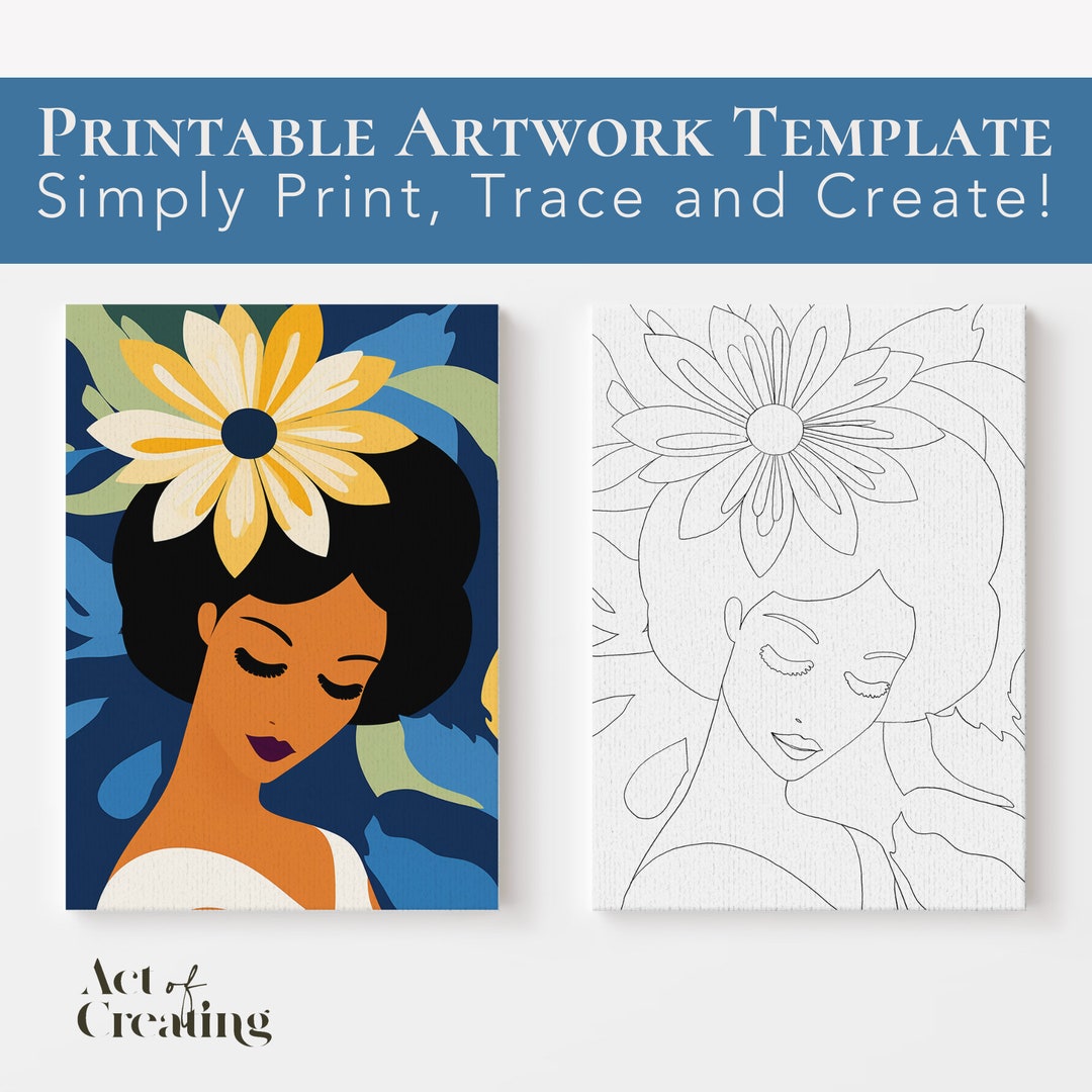 Printable Trace Artwork Template Sunflower Lady Instant Download ...