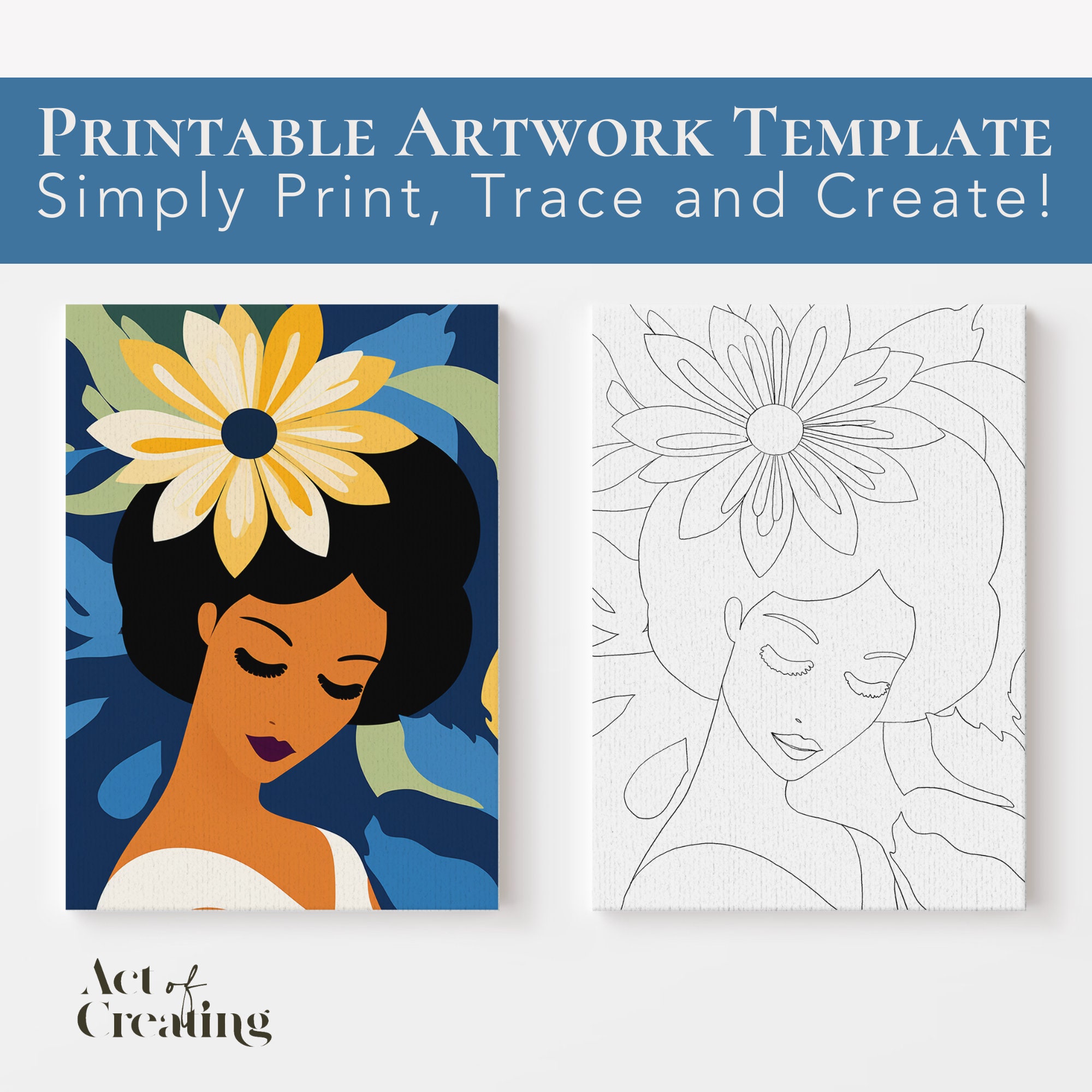Printable Trace Artwork Template Sunflower Lady Instant Download ...