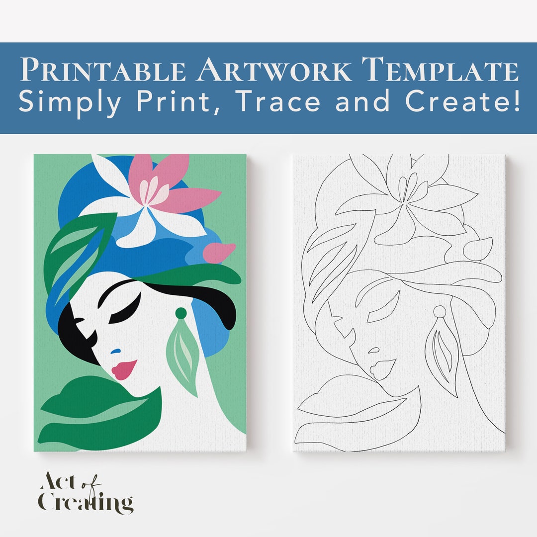 Printable Trace Artwork Template Lily Lady Instant Download Tracing ...