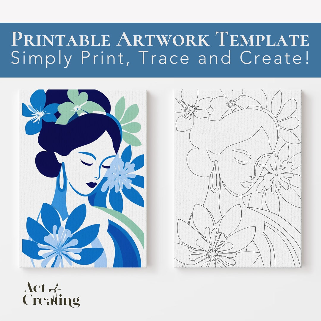Printable Trace Artwork Template Orchid Lady Instant Download Tracing ...
