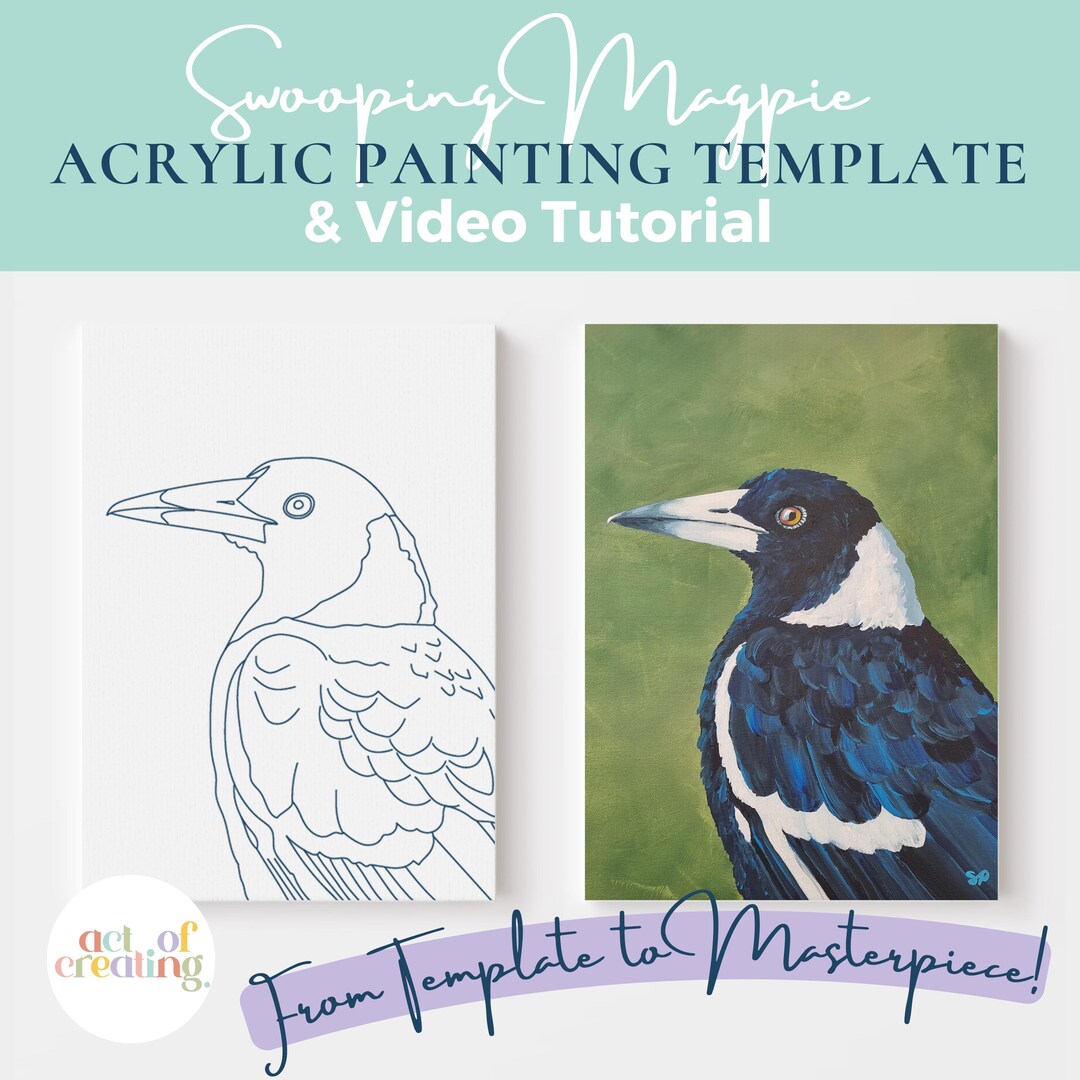 Swooping Magpie Acrylic Painting Printable Template | Australian Bird ...