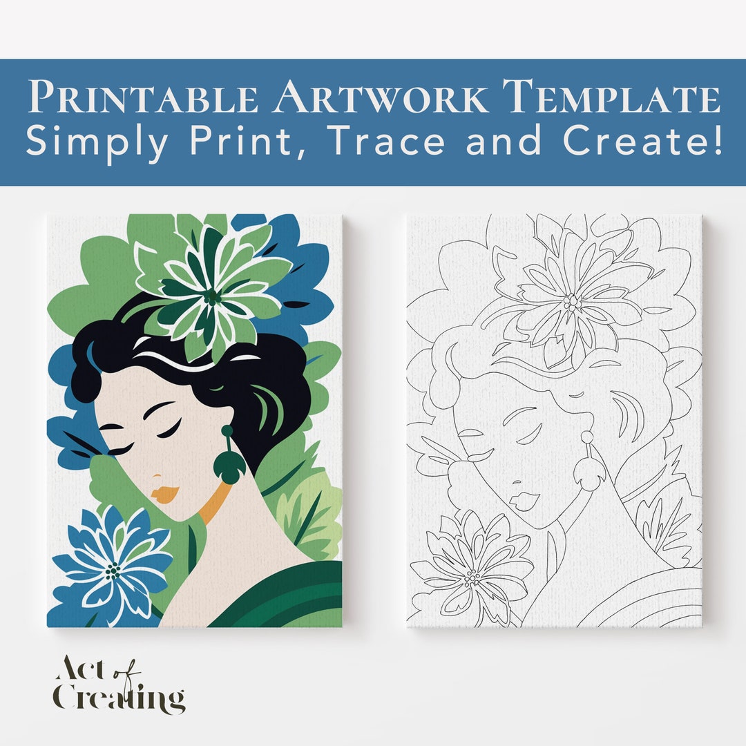 Printable Trace Artwork Template Chrysanthemums Lady Instant Download ...