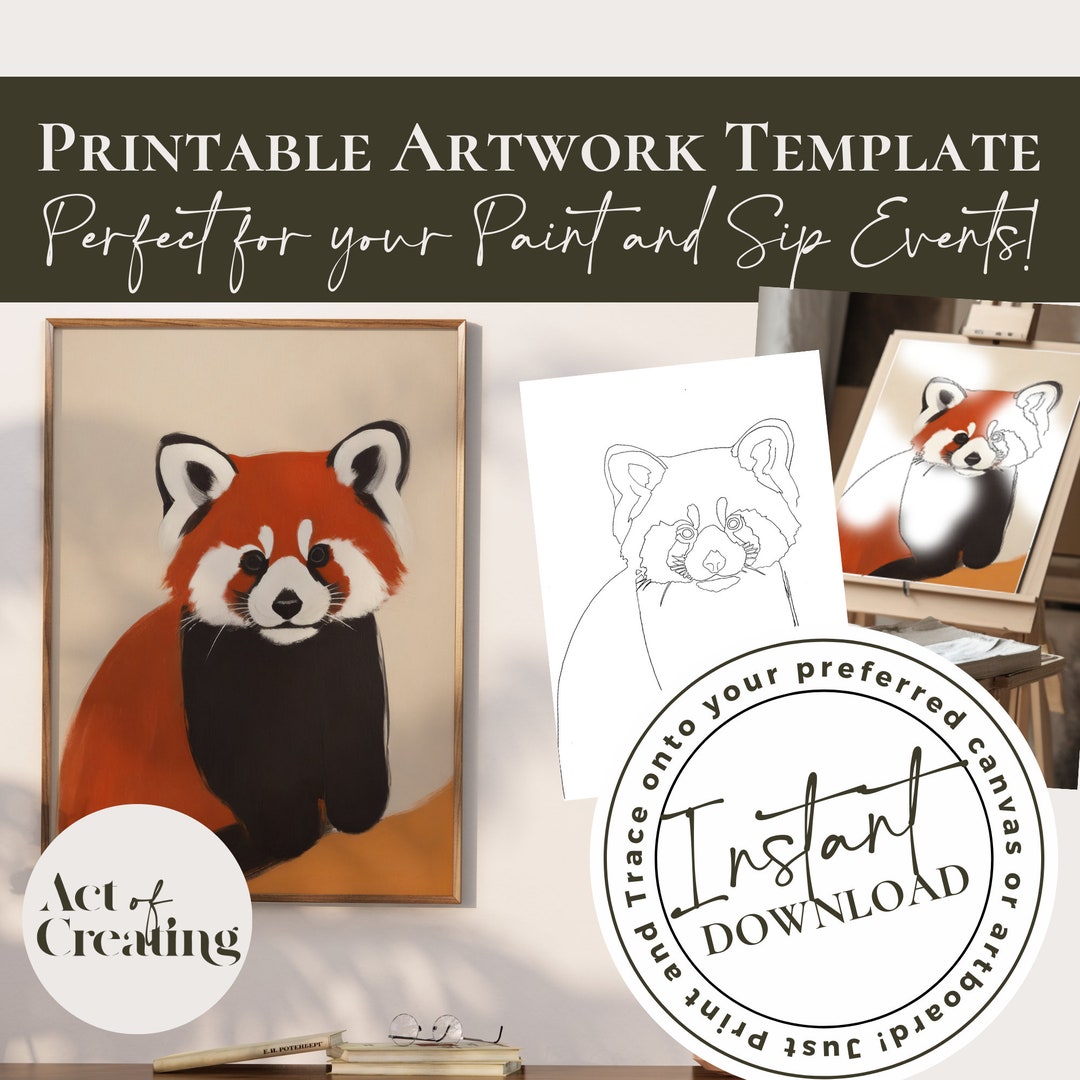 Red Panda Printable Artwork Template Digital Download Printable Red ...