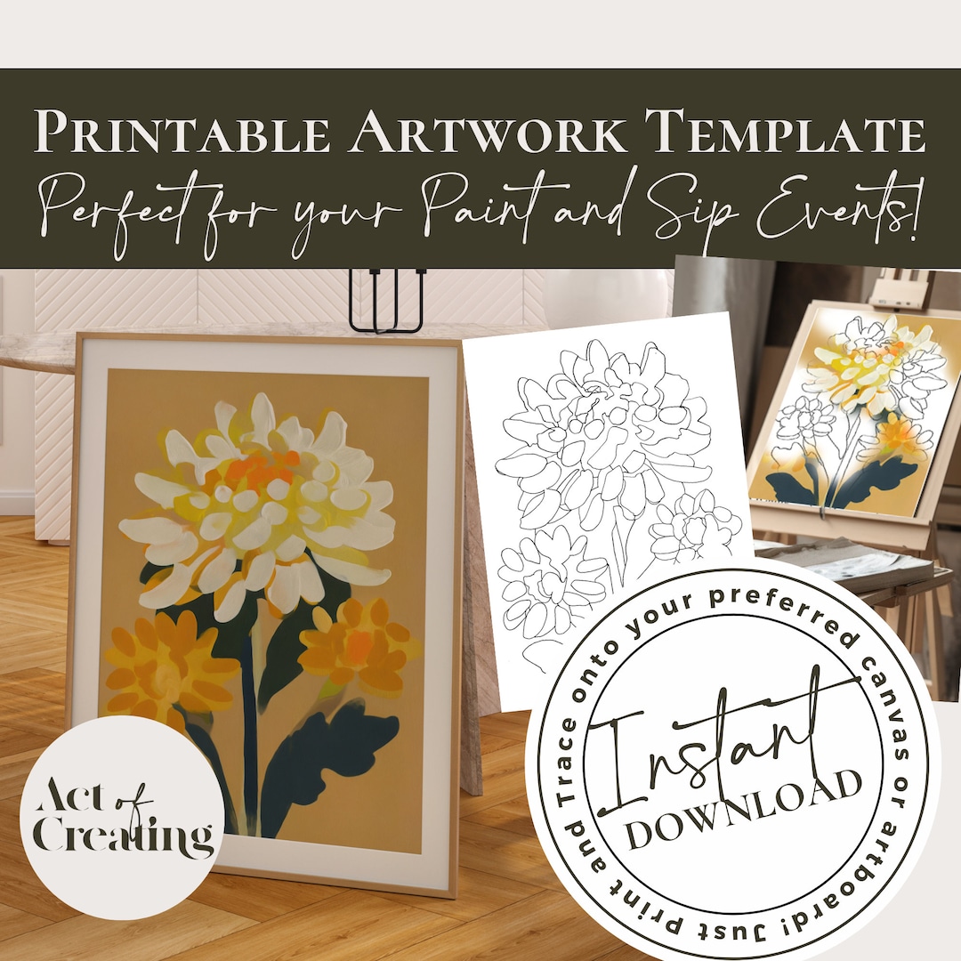 Chrysanthemums Printable Artwork Template Perfect for Your Paint and ...