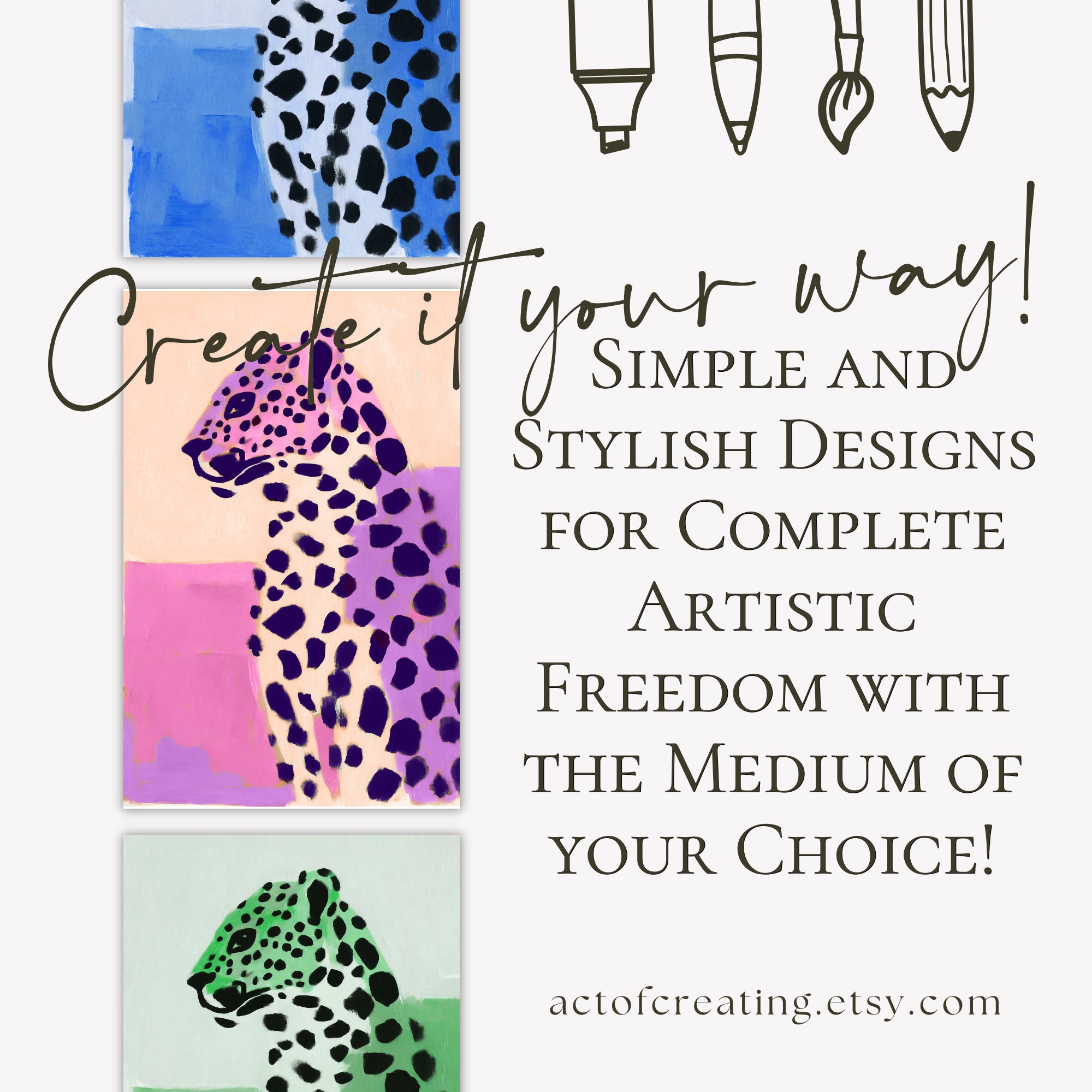 Leopard Printable Artwork Template Digital Download Animals Painting ...