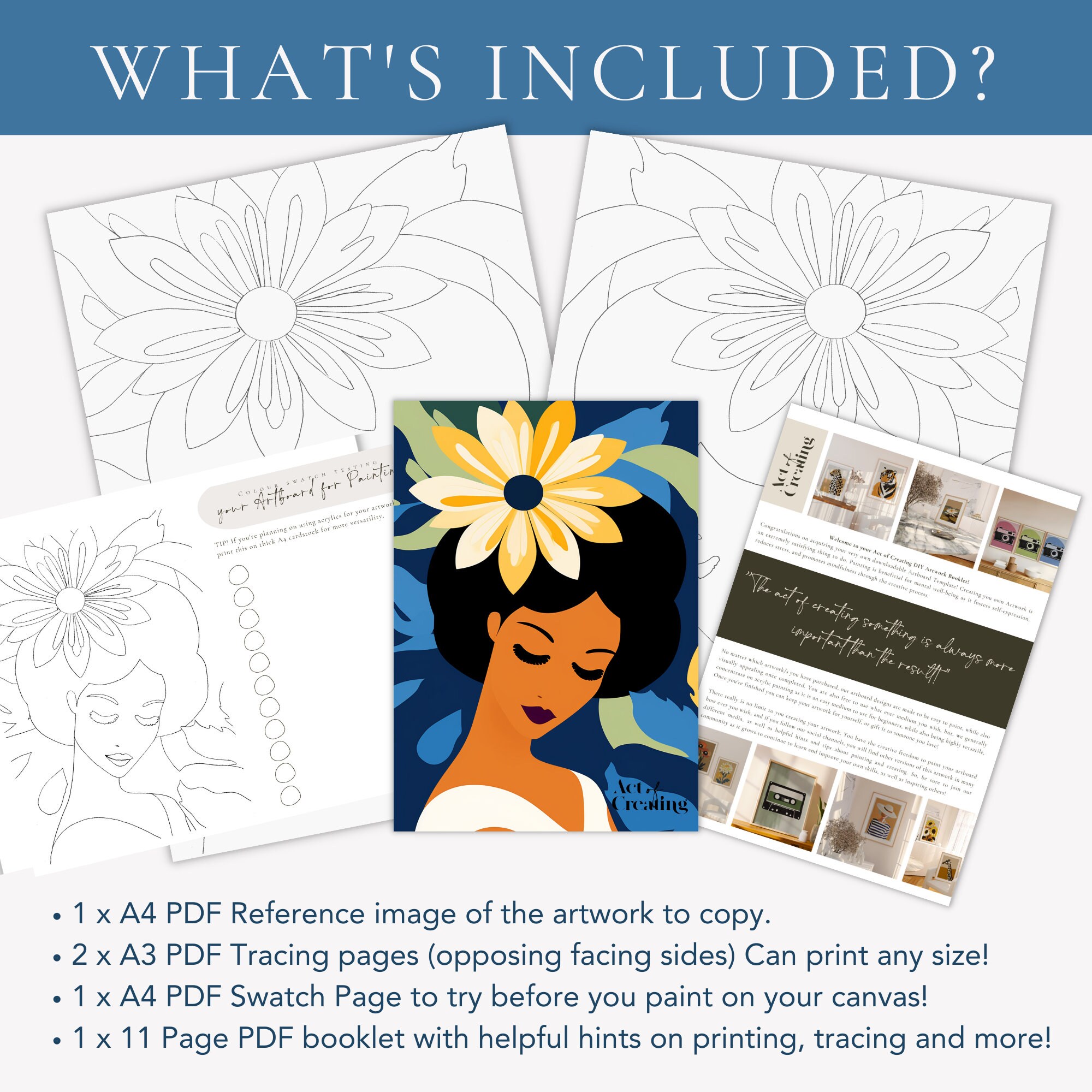 Printable Trace Artwork Template Sunflower Lady Instant Download ...