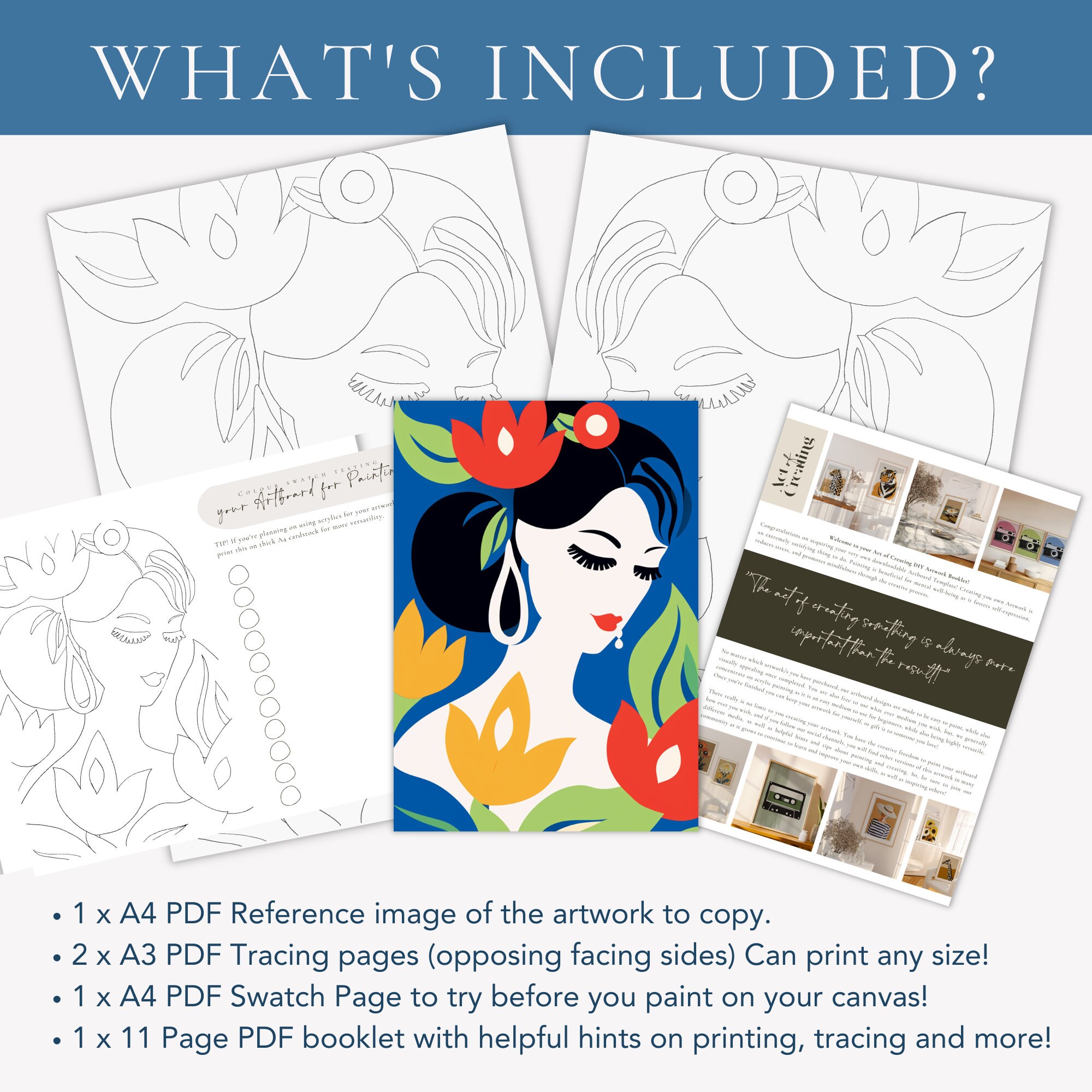 Printable Trace Artwork Template Tulip Lady Abstract Instant Download ...